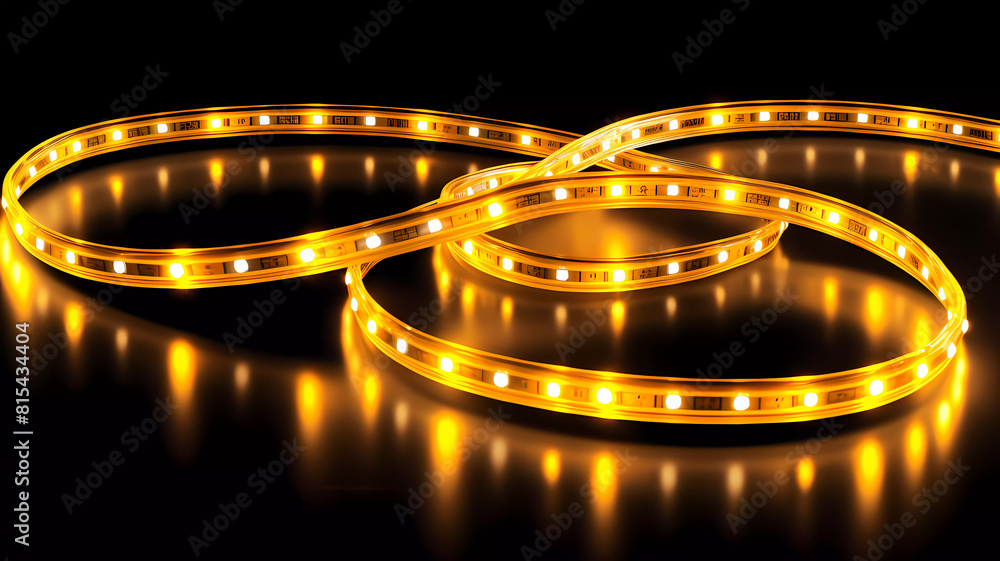 Image of a gold LED strip in a dark room, the light produced is ...