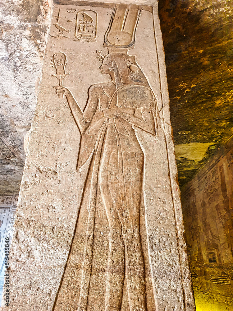 Beautiful wall bas relief of the Mother Goddess, Hathor, consort of ...