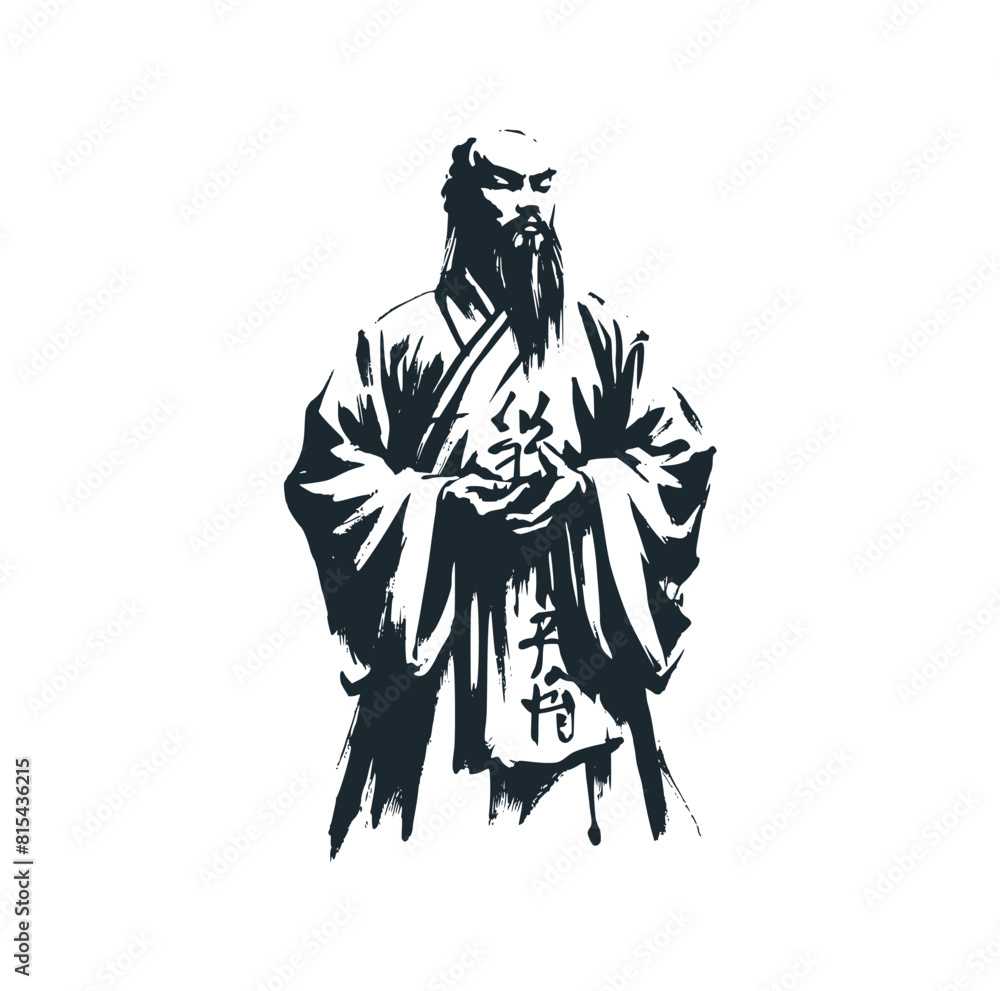 The chinese monk scholar. Black white vector illustration logo. Stock ...