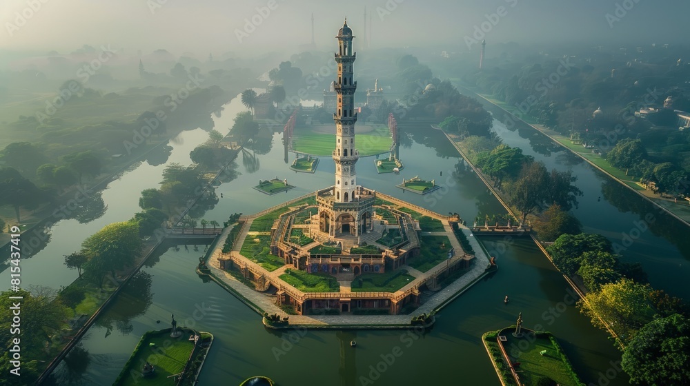 Aerial view of the Minar-e-Pakistan in Lahore, Pakistan, with its ...