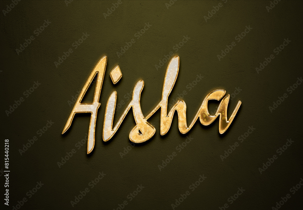 Old gold text effect of Arabic name Aisha with 3D glossy style Mockup ...