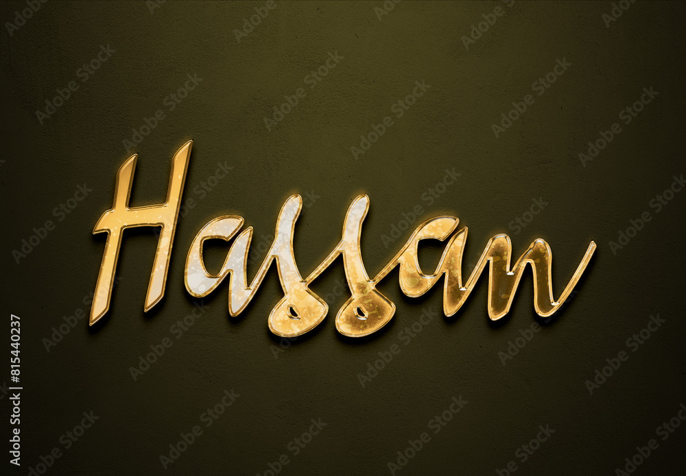 Old gold text effect of Arabic name Hassan with 3D glossy style Mockup ...