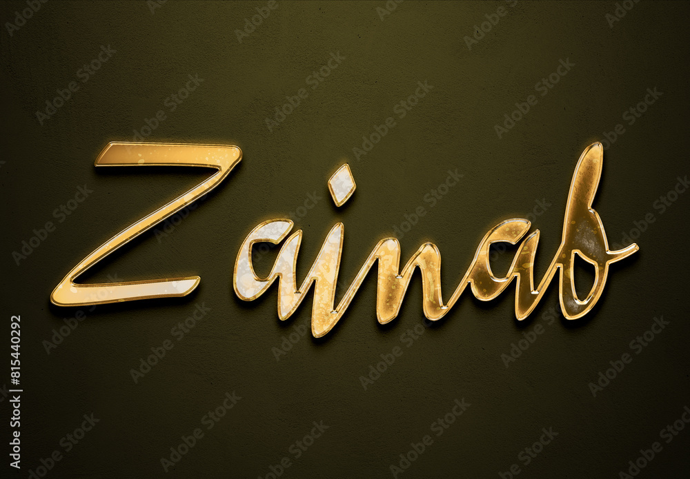 Old gold text effect of Arabic name Zainab with 3D glossy style Mockup ...