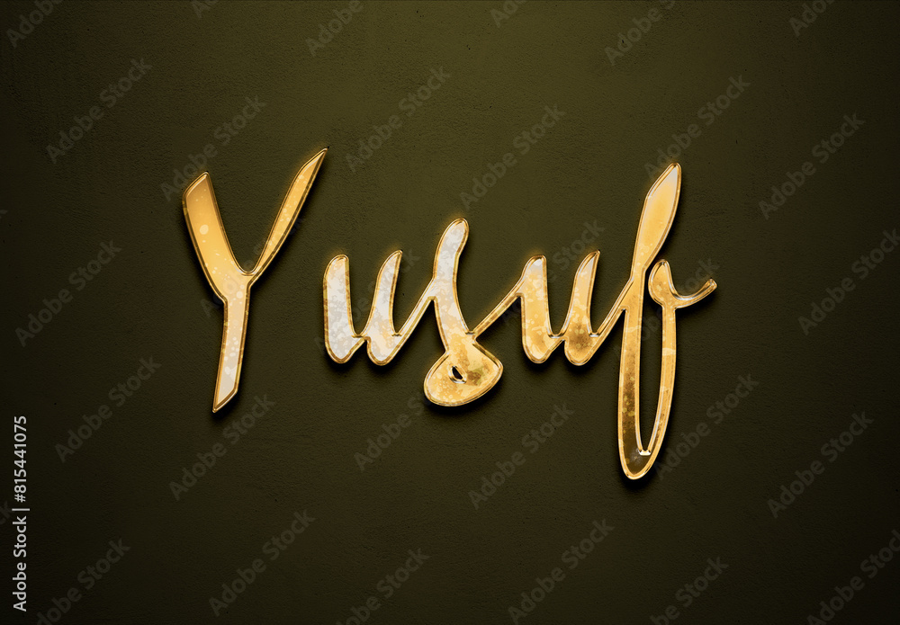 Old gold text effect of Arabic name Yusuf with 3D glossy style Mockup ...