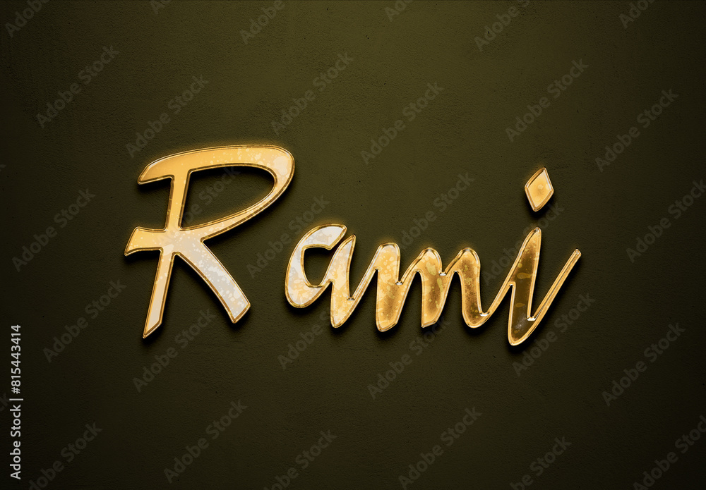 Old gold text effect of Arabic name Rami with 3D glossy style Mockup ...