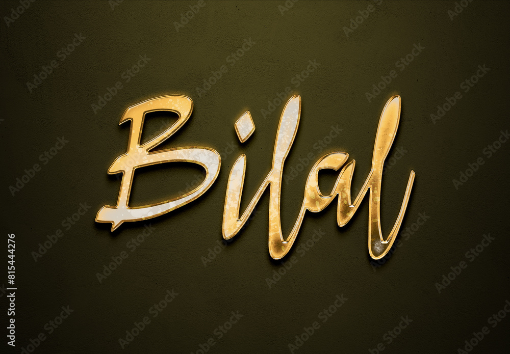 Old gold text effect of Arabic name Bilal with 3D glossy style Mockup ...