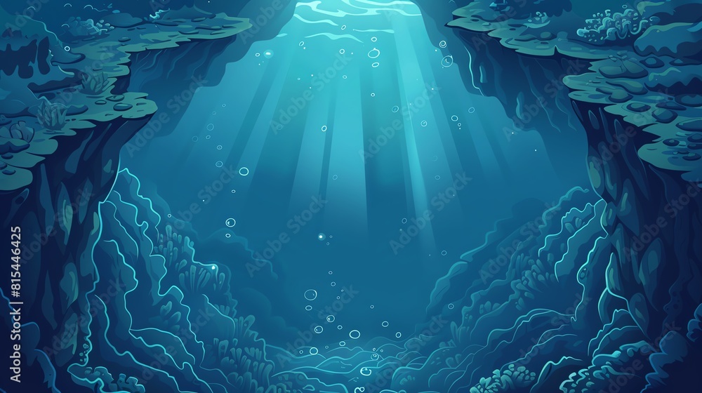 Deep ocean trench flat design top view, mysterious theme, cartoon ...