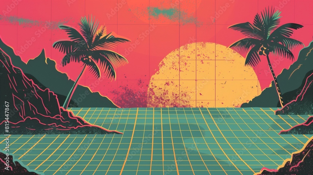 A vibrant, grid-style ground with a stunning sunset backdrop, flanked ...