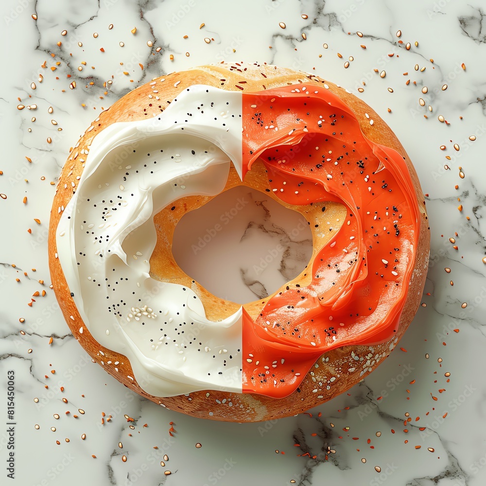 Bagels and cream cheese flat design top view New York deli theme 3D ...