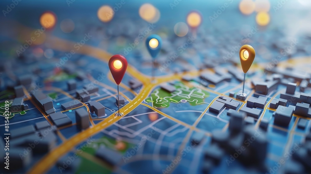 Event Planning: A 3D vector illustration of a map with pins for event ...