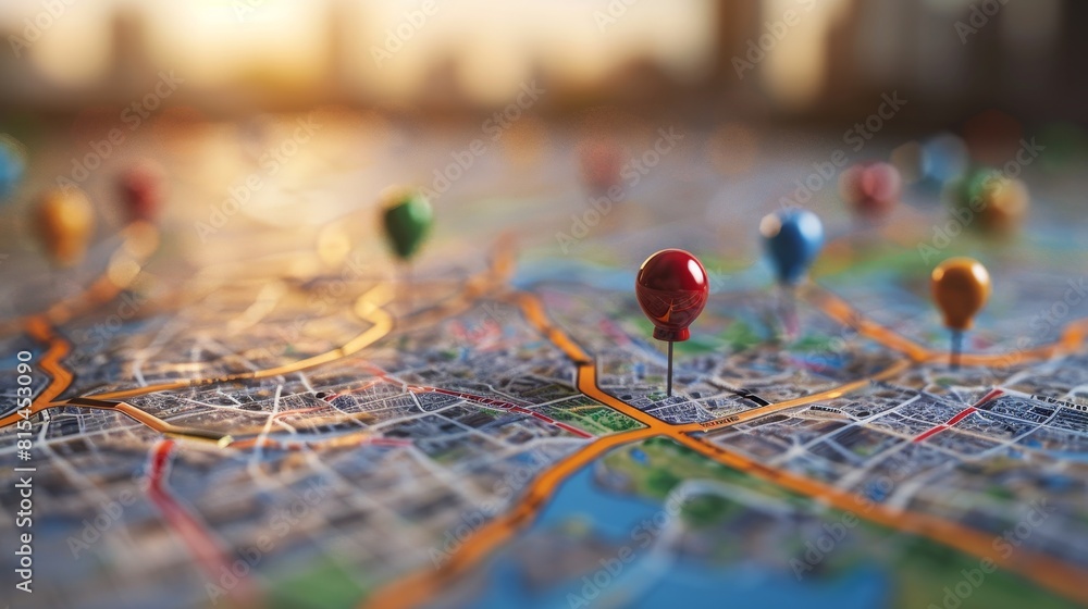 Event Planning: A 3D vector illustration of a map with pins indicating ...