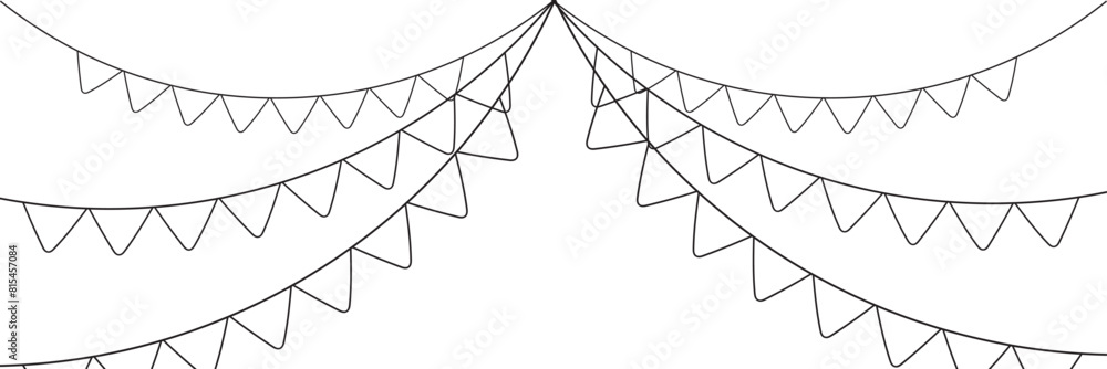 Continuous line art drawing buntings garland. Celebration party hand ...