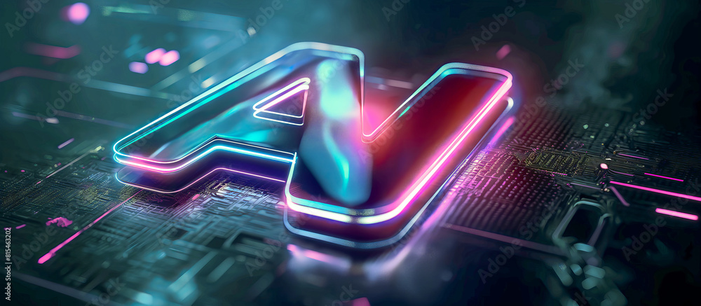 Futuristic AI Logo with Neon Lights on Circuit Board Background ...