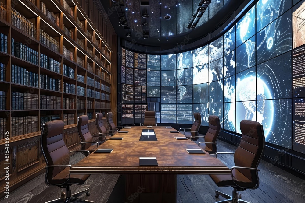 Design a professional office space that incorporates a large curved ...