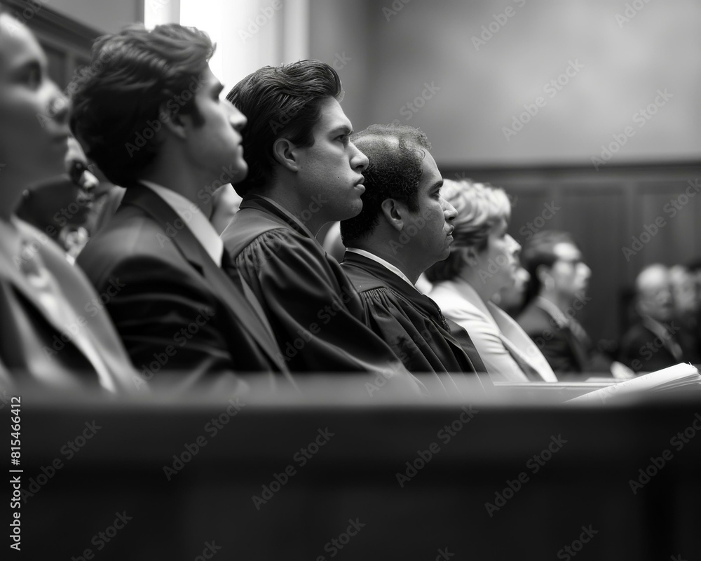 Courtroom scene with a diverse group of people in the jury box. AI ...