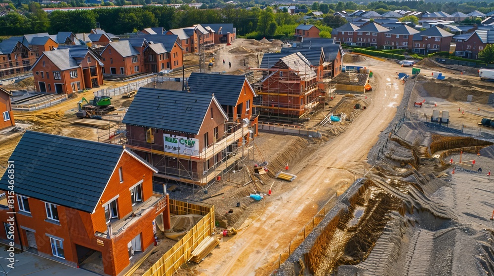 Aerial perspective of a new housing development construction site in ...