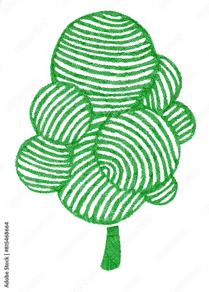 Illustration of decorative tree isolated on white background. Green ...