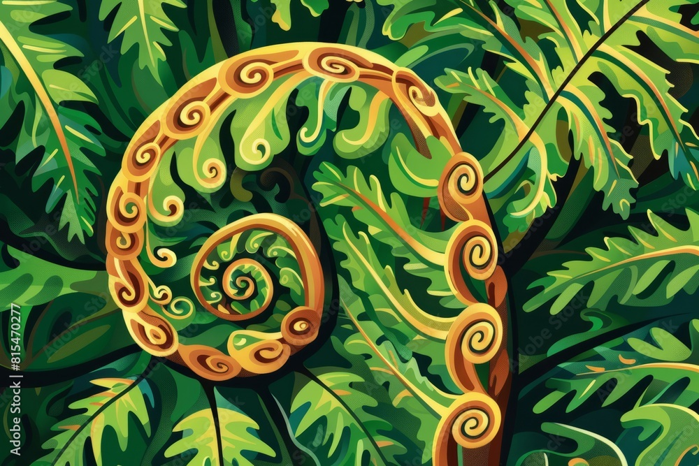 Cartoon cute doodles of a fern unfolding its fronds in spirals that ...