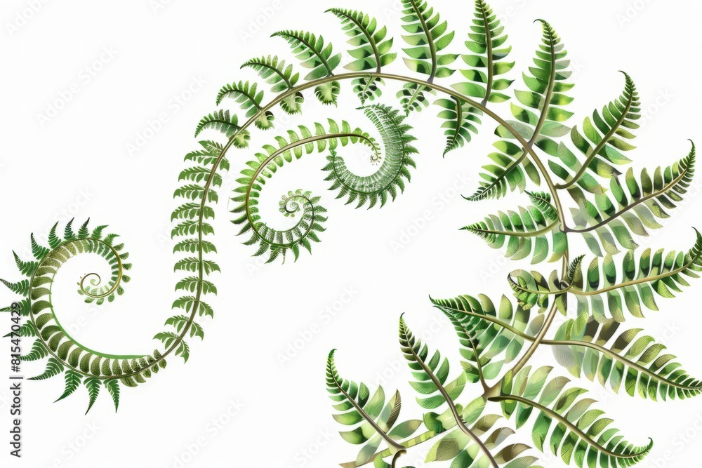 Cartoon cute doodles of a fern unfolding its fronds in spirals that ...