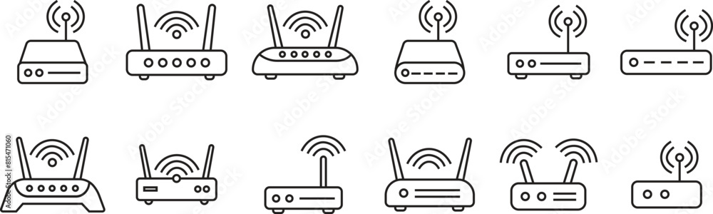 Internet connection business concept. Set of Routers icons in Linear ...