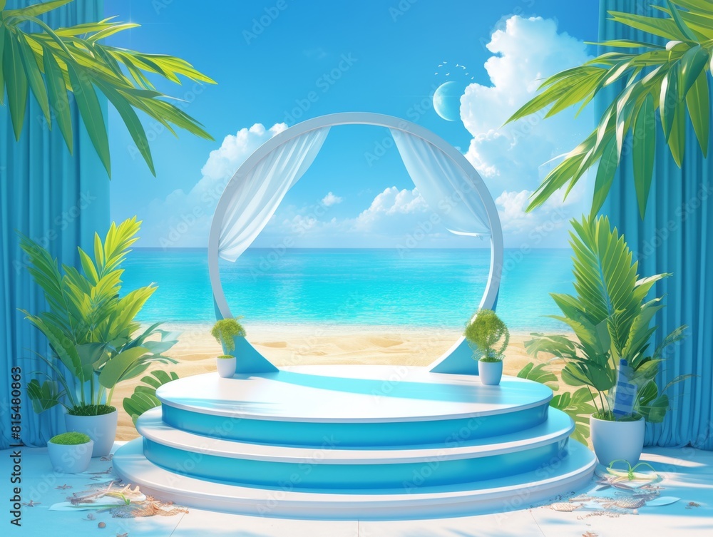 Summer podium background 3D product display beach cosmetics scene sale ...