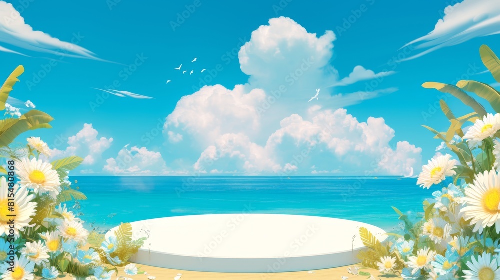 Summer podium background 3D product display beach cosmetics scene sale ...