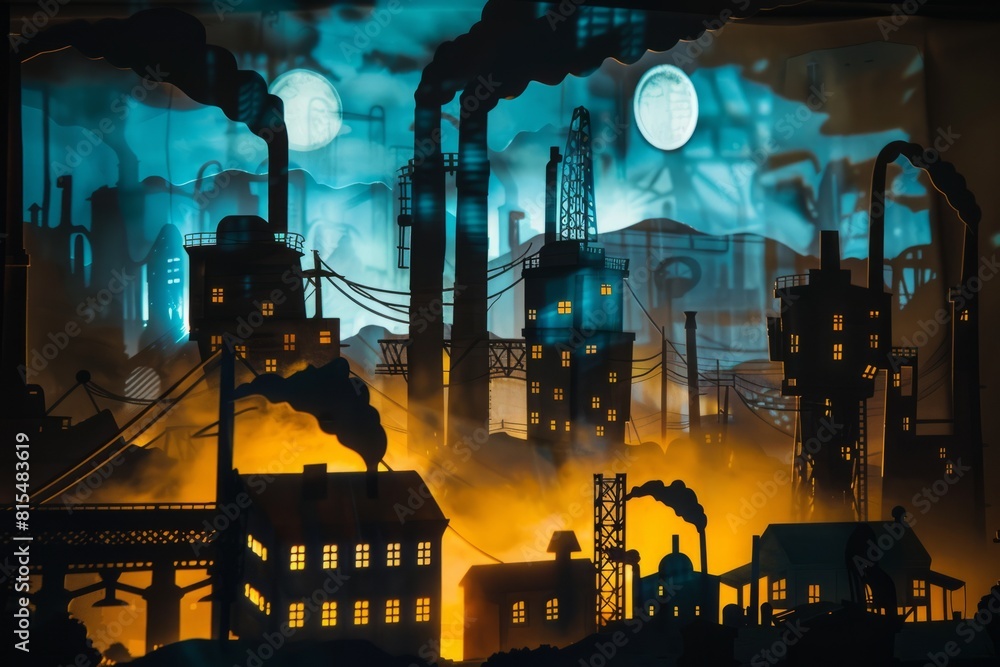 Cartoon cute doodles of industrial-themed shadow art and light ...