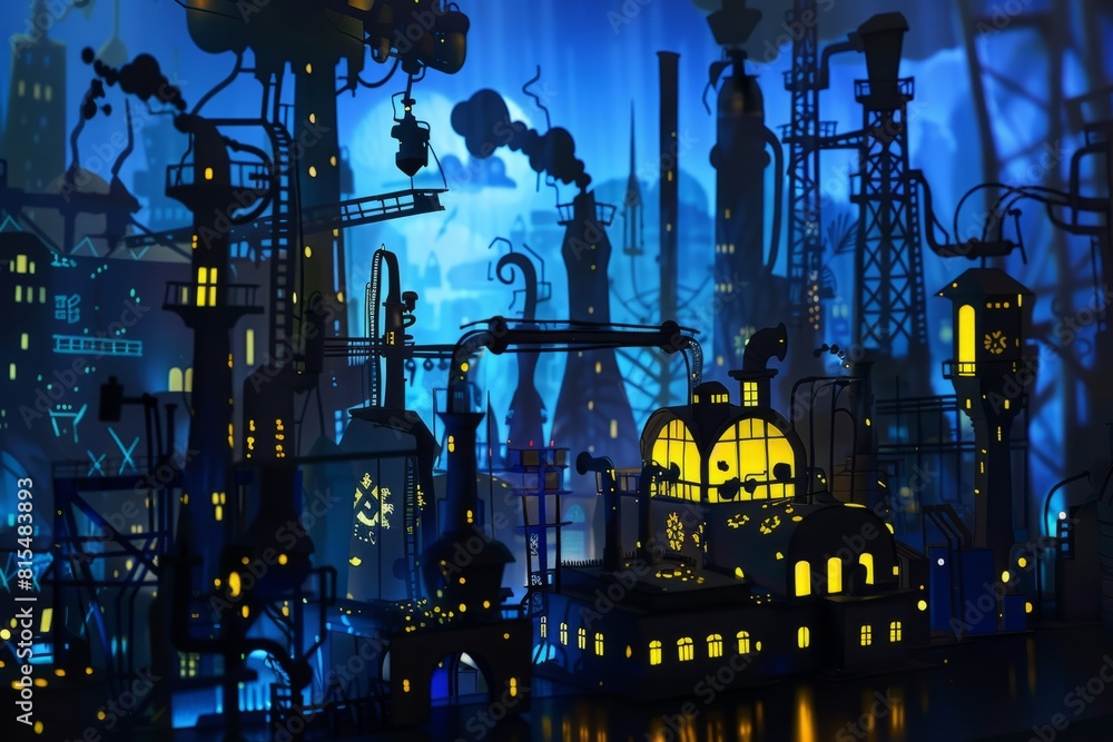 Cartoon cute doodles of industrial-themed shadow art and light ...