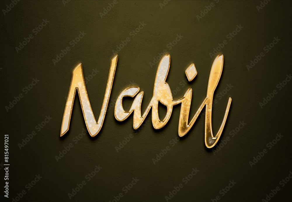 Old gold text effect of Arabic name Nabil with 3D glossy style Mockup ...