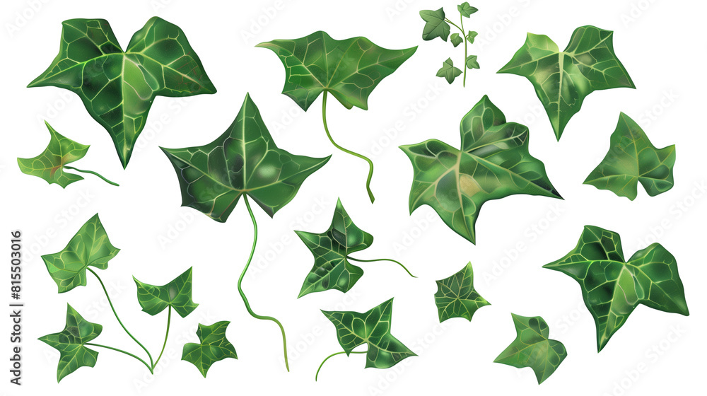 Set of ivy leaves, featuring their classic pointed, lobed forms that ...