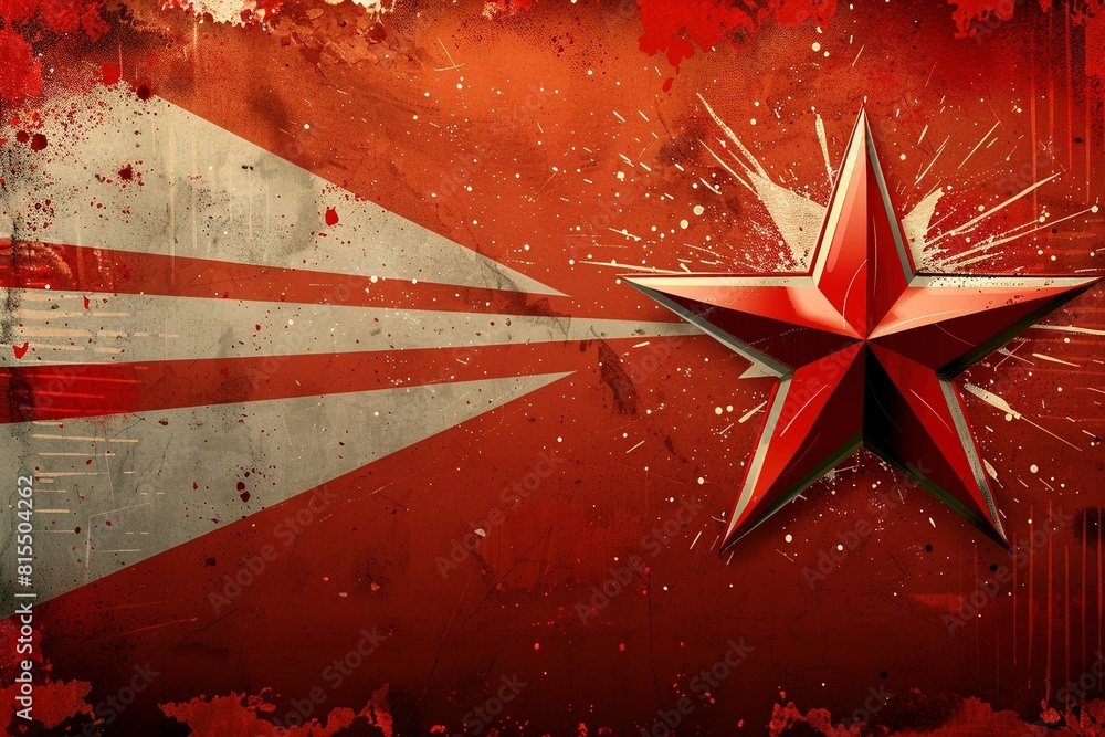 red star, reminiscent of Soviet propaganda posters, set against a ...