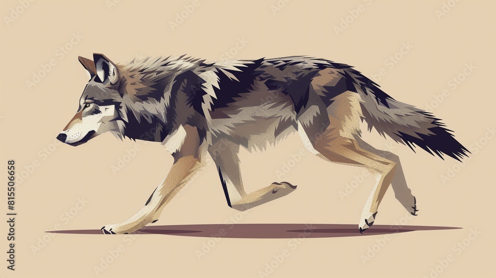 Running wolf flat design, side view, wolf theme, cartoon drawing ...
