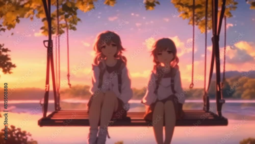 Lofi Anime Girl Swinging on a Tree Swing, Seamless Looping Time-lapse ...