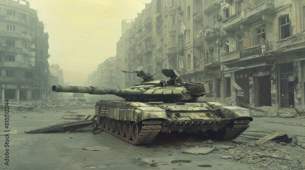 A haunting image of an abandoned Military tank M1 Abrams in a deserted ...