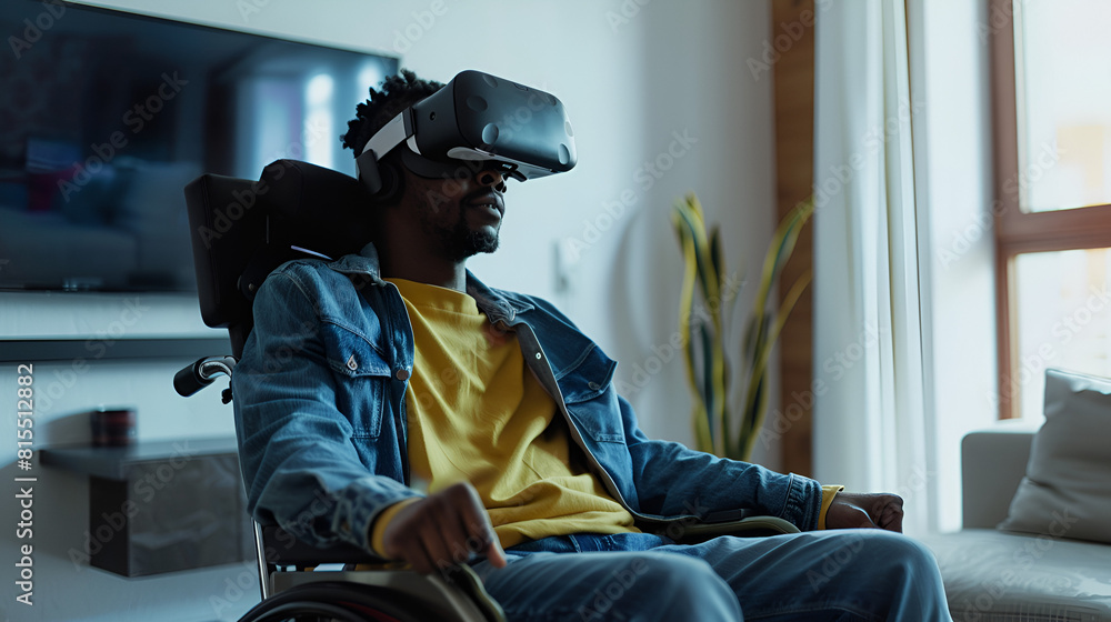 at generated candid gamer with vr gaming a virtual home black headset ...