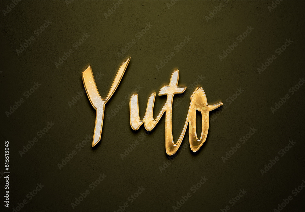 Old gold text effect of Japanese name Yuto with 3D glossy style Mockup ...