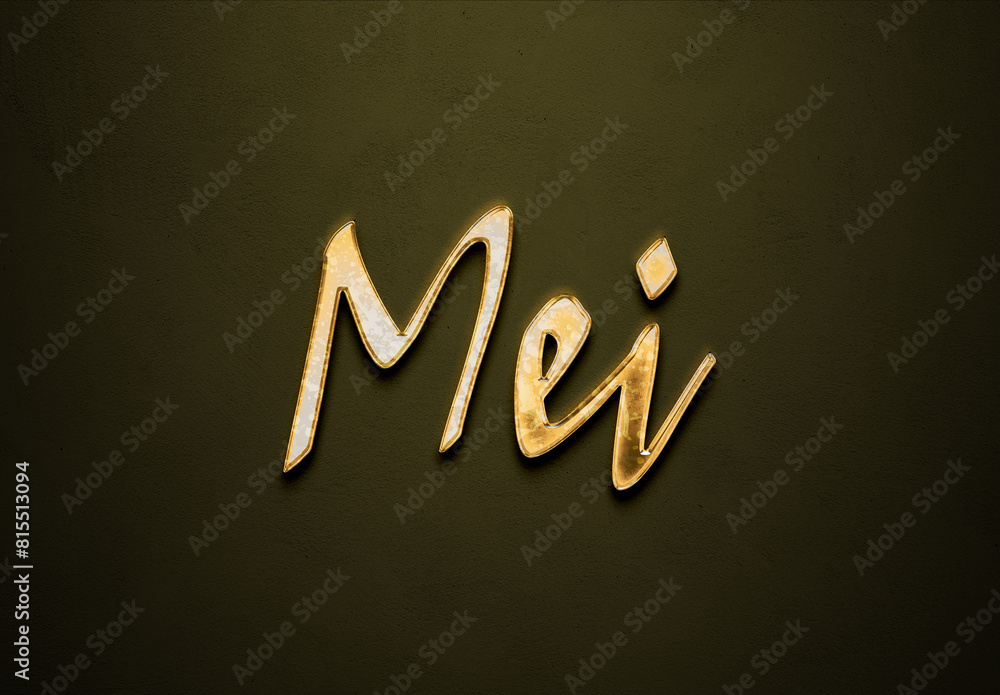 Old gold text effect of Japanese name Mei with 3D glossy style Mockup ...