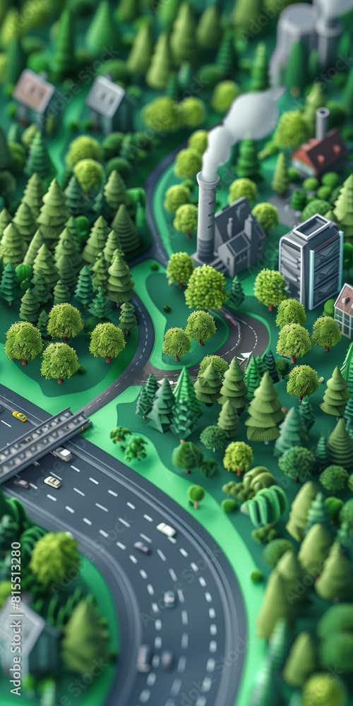 Animated carbon dioxide cycle showing forest absorption and urban ...