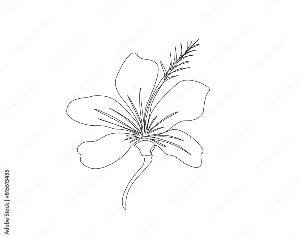 Continuous one line drawing of hibiscus flower. Rose mallow single ...