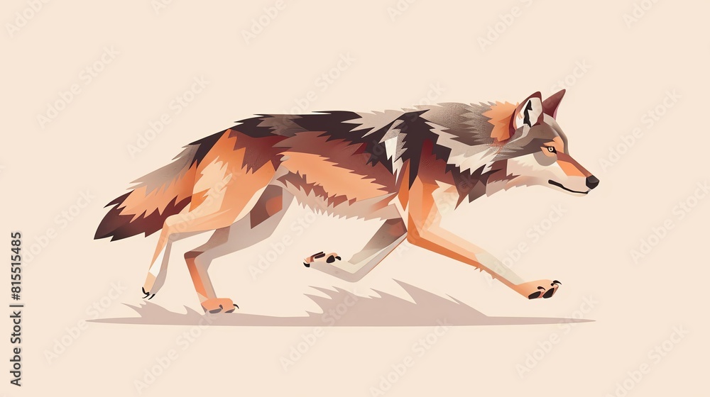 Running wolf flat design, side view, wolf theme, cartoon drawing ...