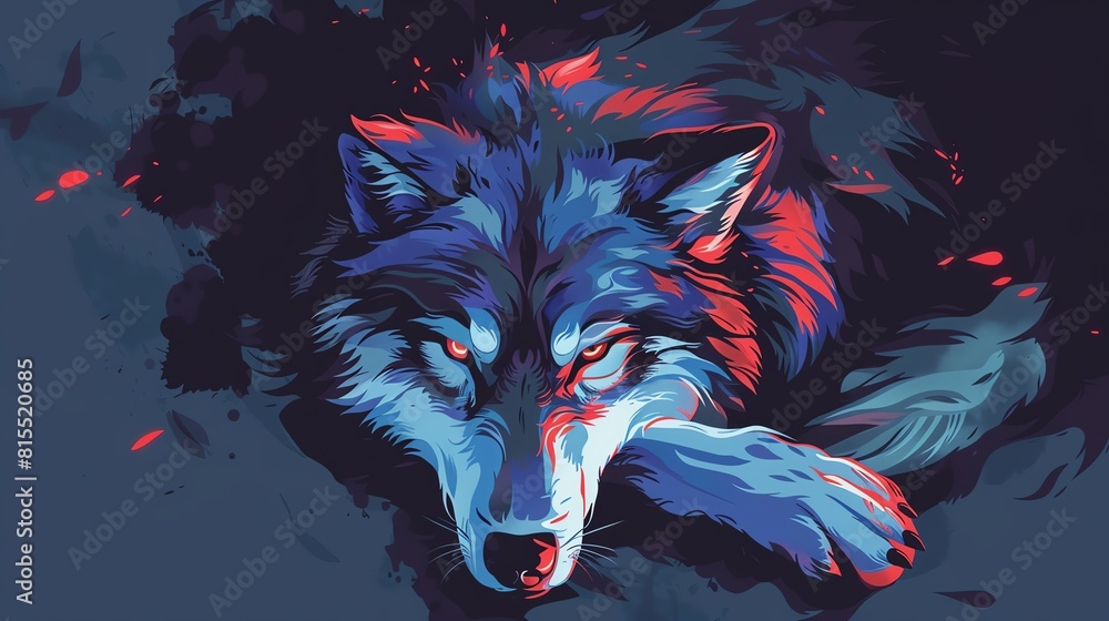 Wolf at night flat design, top view, wolf theme, animation, Analogous ...