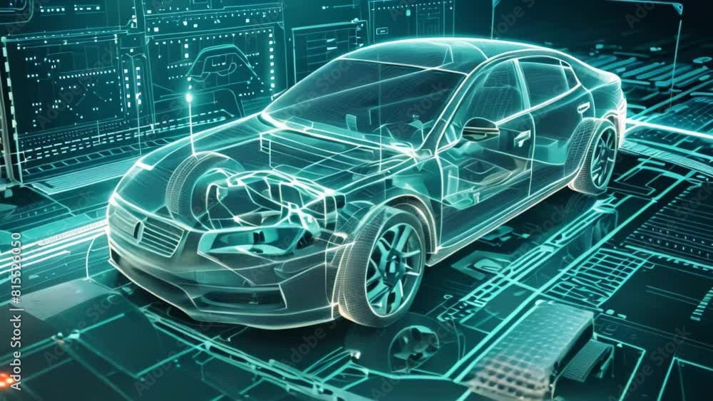 Vidéo Stock A high-tech self-driving car is parked in the middle of a ...