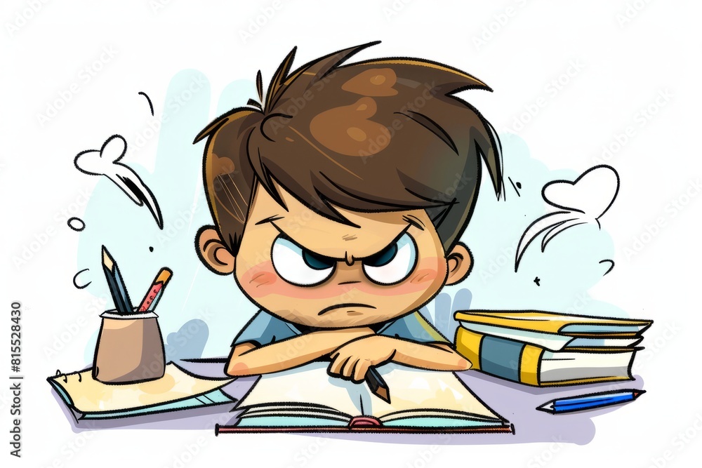 Cartoon cute doodles of a character with a furrowed brow and pursed ...