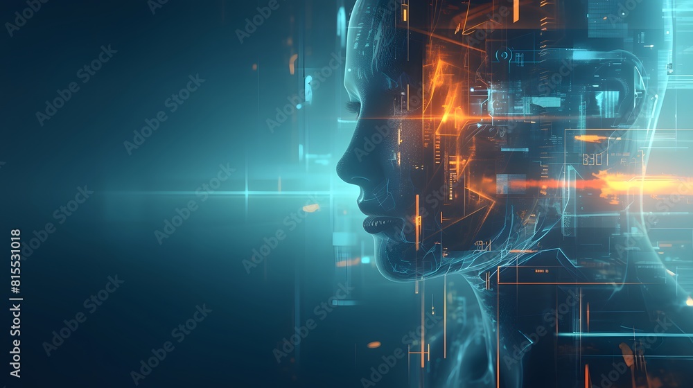 Fusion of Human and Artificial Intelligence: Portrait of AI Robot with ...