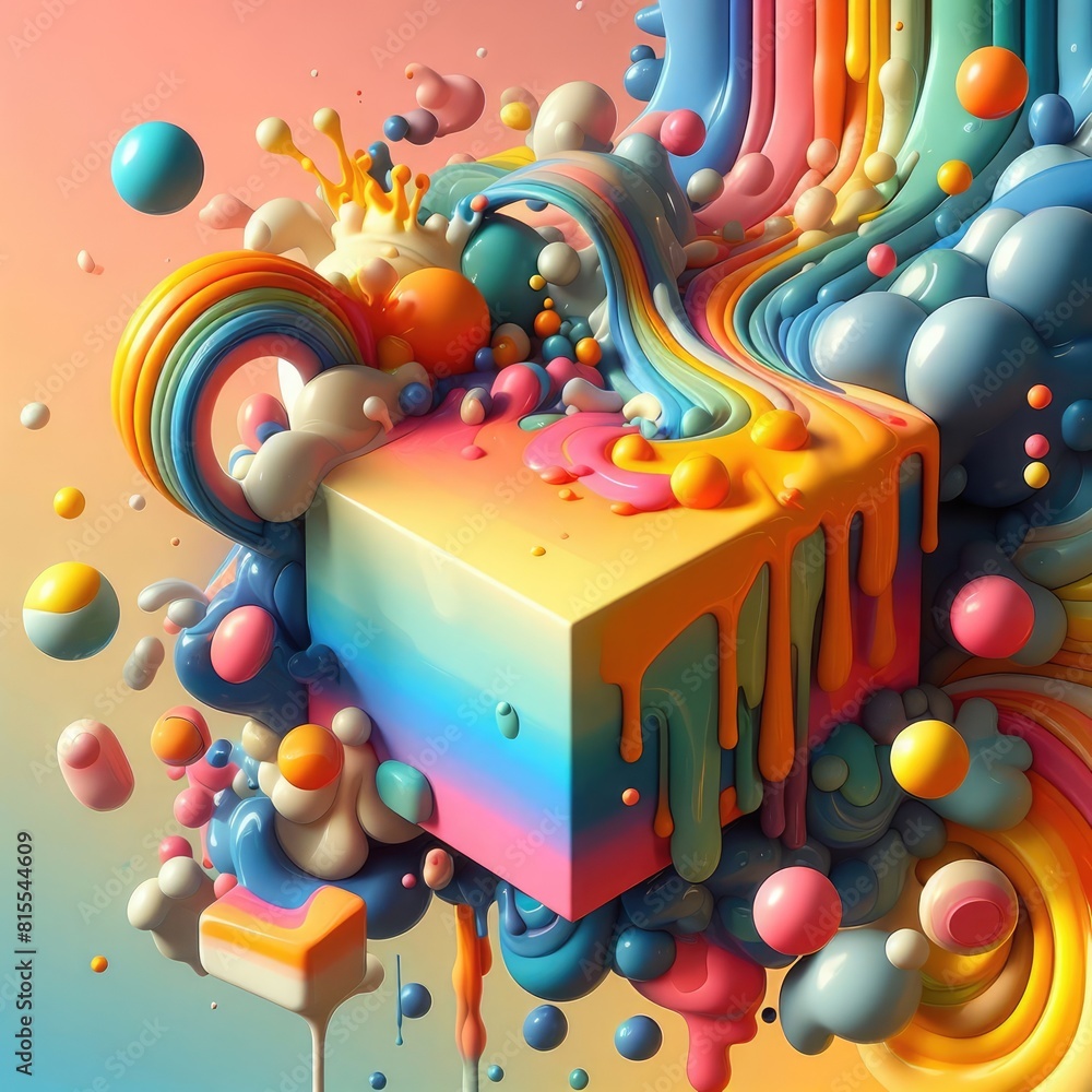 Cute Eyed Cube Box Adventure: Cartoon Illustration for Oil Painting ...