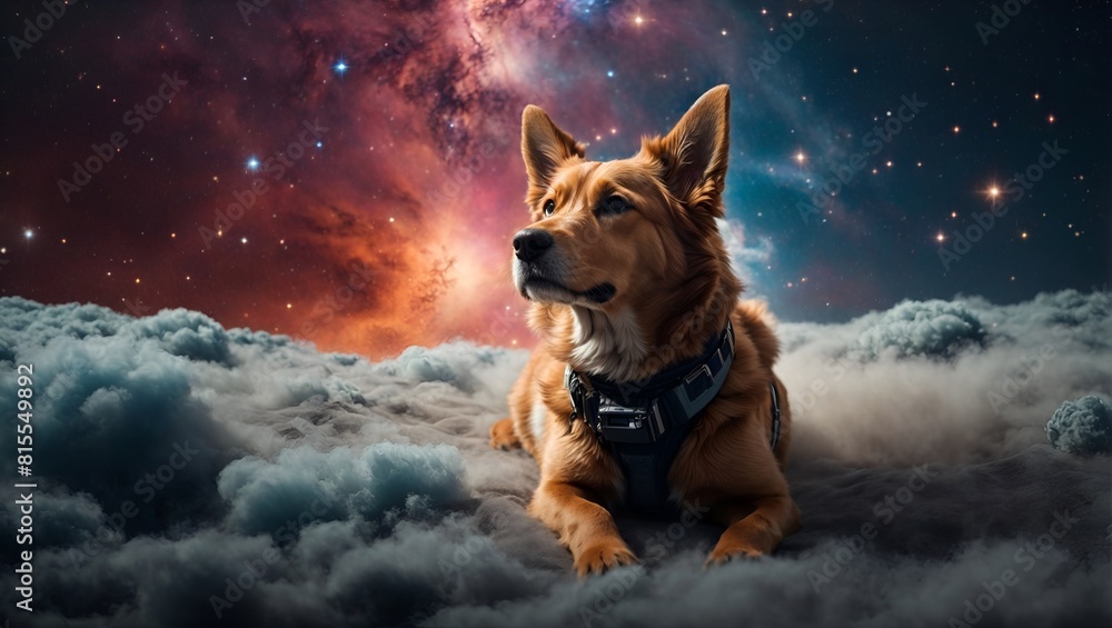 Dog in space and nebula. Gas cloud. Cosmic art. Galactic art. 4K - 8K ...