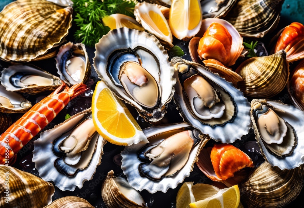 Ilustrace „freshly shucked oysters bed ice ready enjoy, shellfish ... Ilustrace „freshly shucked oysters bed ice ready enjoy, shellfish ...