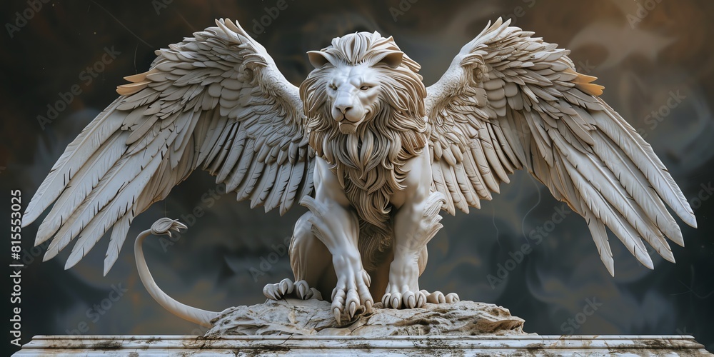 A hyper-realistic 3D rendering of a griffin, with intricate details and ...