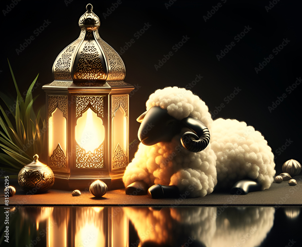 Sheep Qurban Eid al adha mubarak festival islamic background with ...