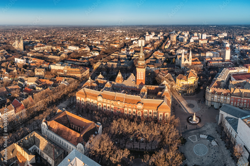 Aerial view of a famous Subotica town hall as a symbol of the city ...